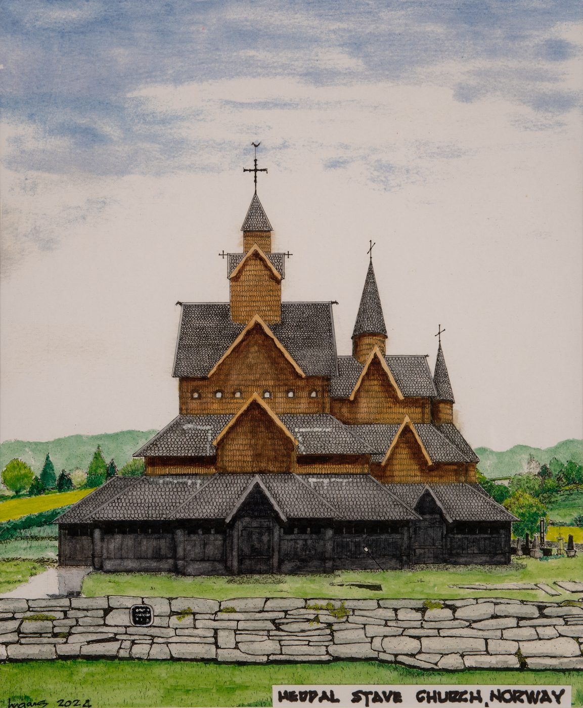 Heddal Stave Church (Color) | Artwork Print by Harold W. Gans